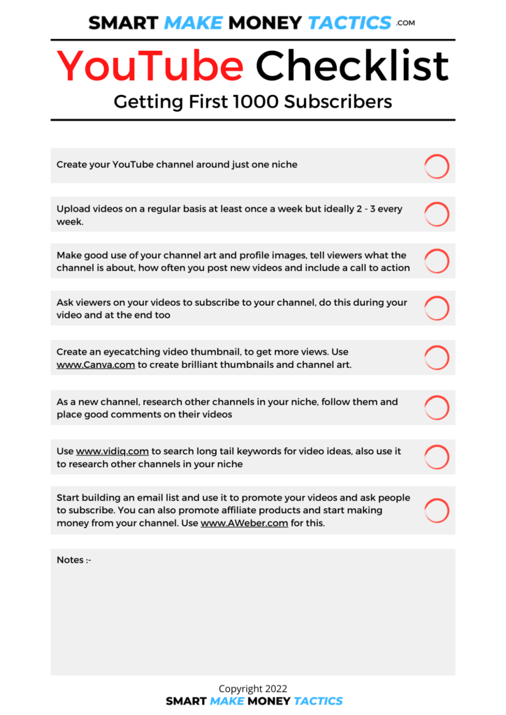 YOUTUBE CHECKLIST 1000 SUBS – Smart Make Money Tactics